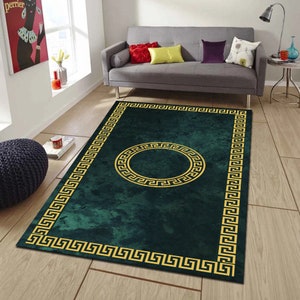 Green and Gold Ancient Greek Wave Rug, Greek Mythology, Modern Rug ...
