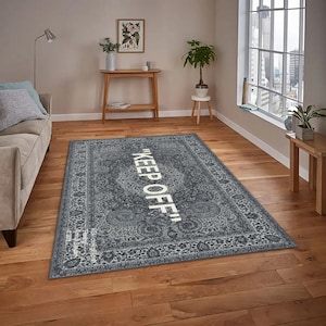 Keep off Grey Rug, Traditional Modern Design, Non-slip Carpet - Etsy