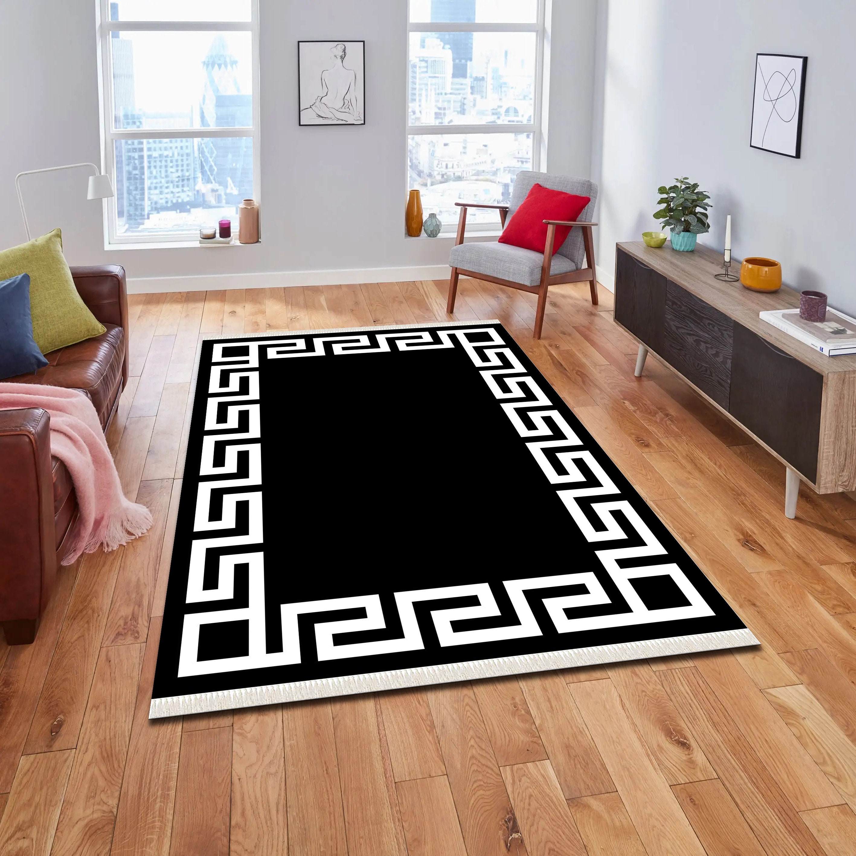Greek Pattern Rug,greek Rug,geometric Rug,modern Rug,black Rug,colorful ...