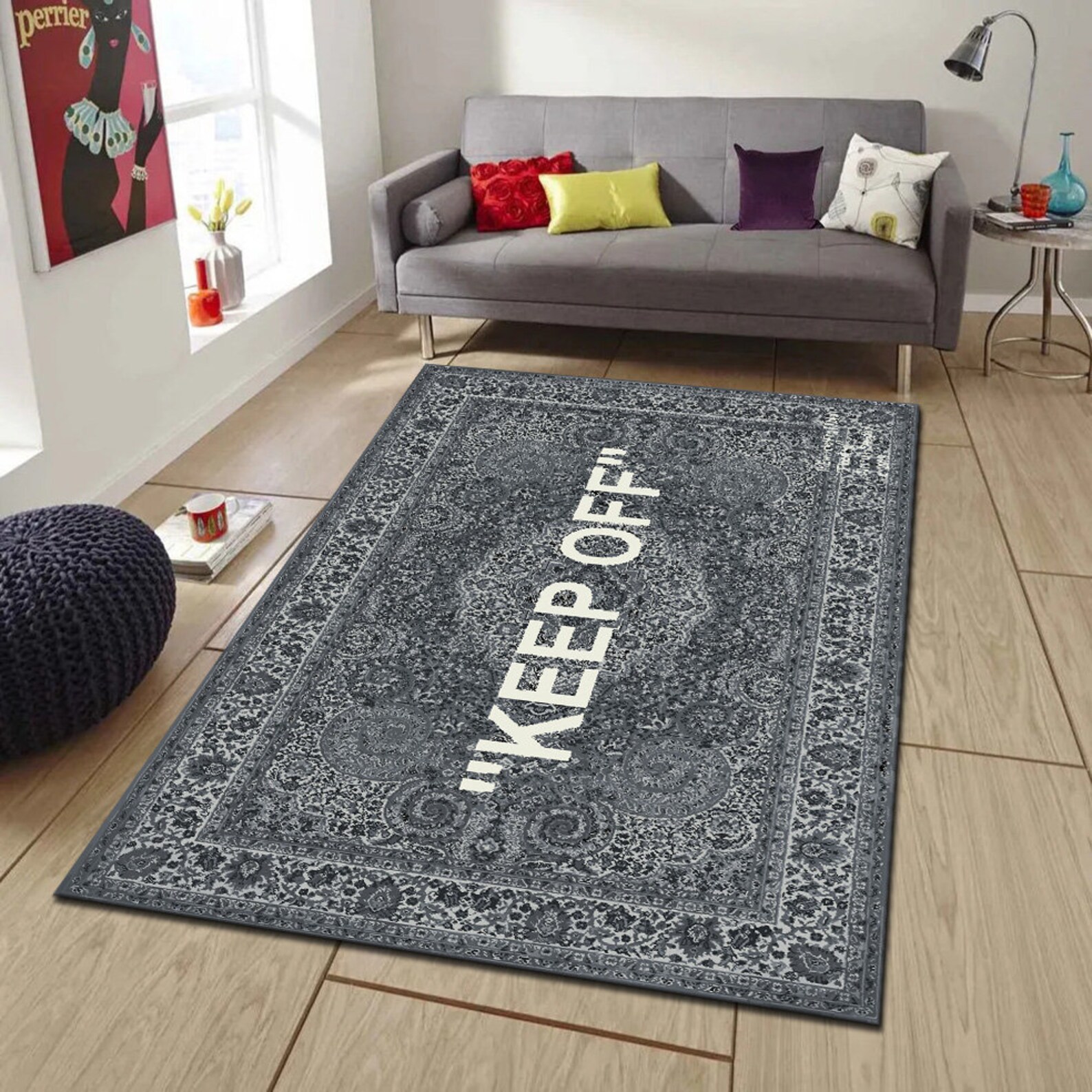 Keep off Grey Rug, Traditional Modern Design, Non-slip Carpet - Etsy