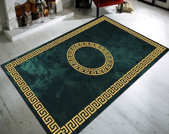 Black and Gold Ancient Greek Wave Rug, Greek Mythology, Modern Rug ...