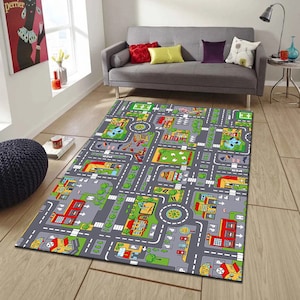 Kid City Map Traffic Rug, City Road Children Friendly Carpet, Traffic ...
