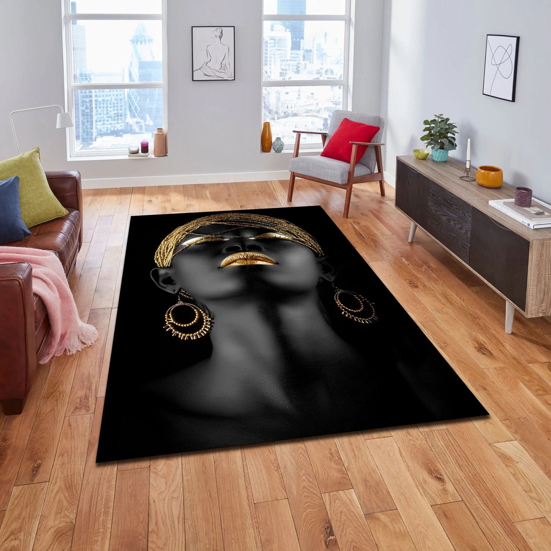 Gold Black Woman Rug, Woman Patterned Rug, African Women Carpet ...