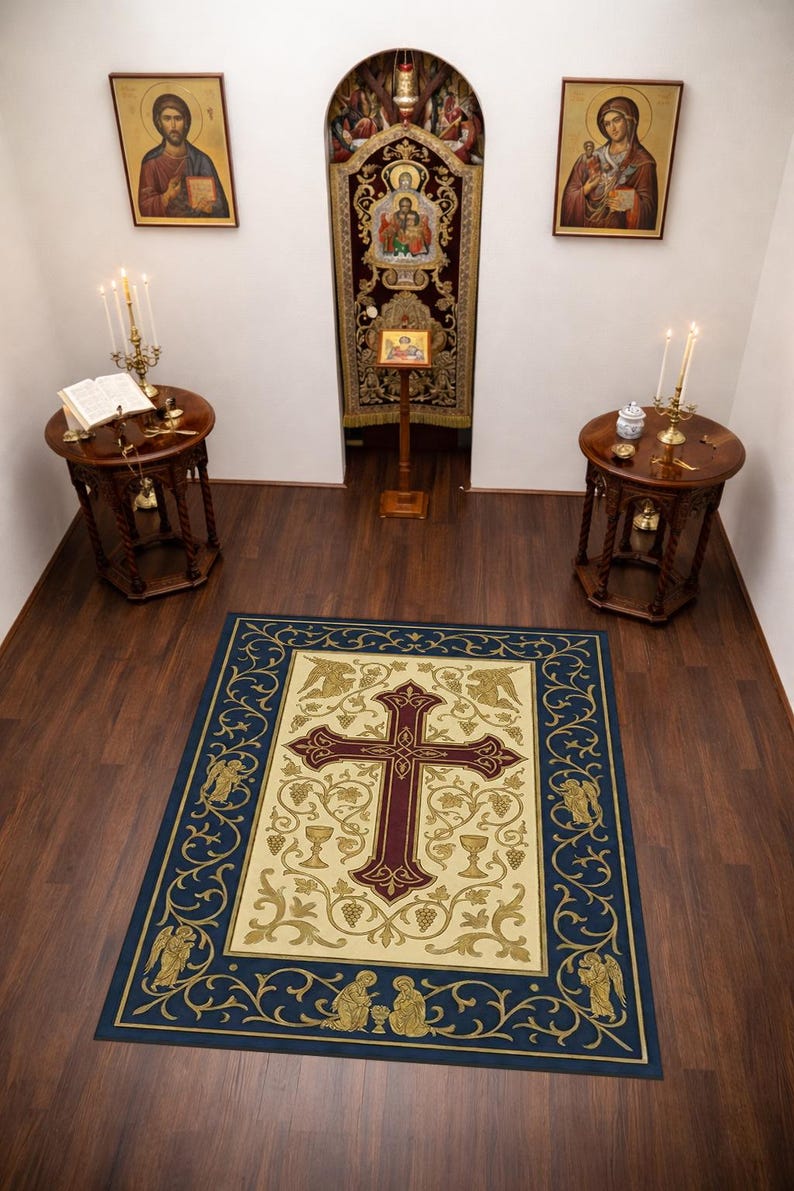 Personalized Christian Prayer Rug, Catholic Cross Mat, Christian Gift ...