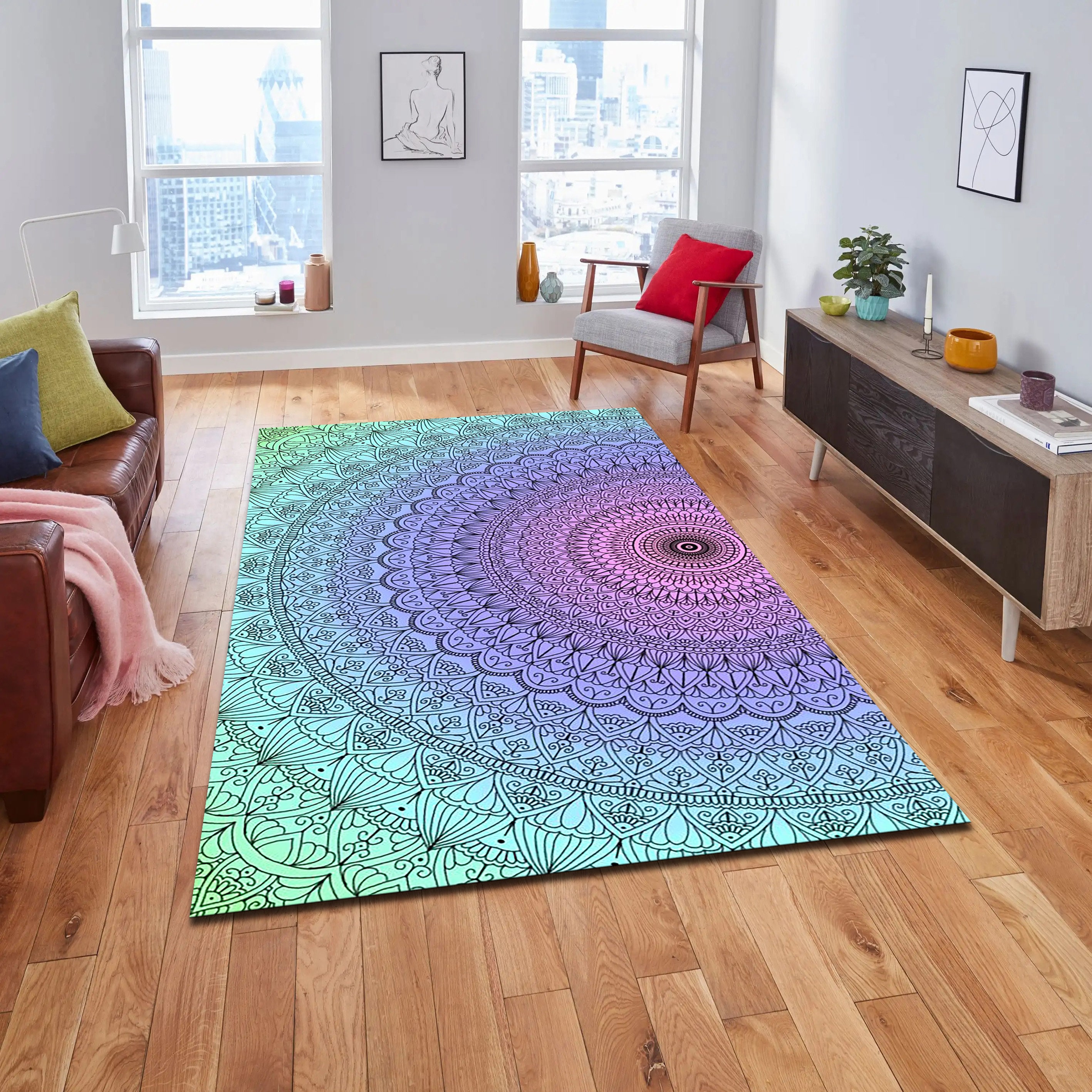 Mandala Pattern Rug,blue&colorful Mandala Carpet,mandala Carpet ...