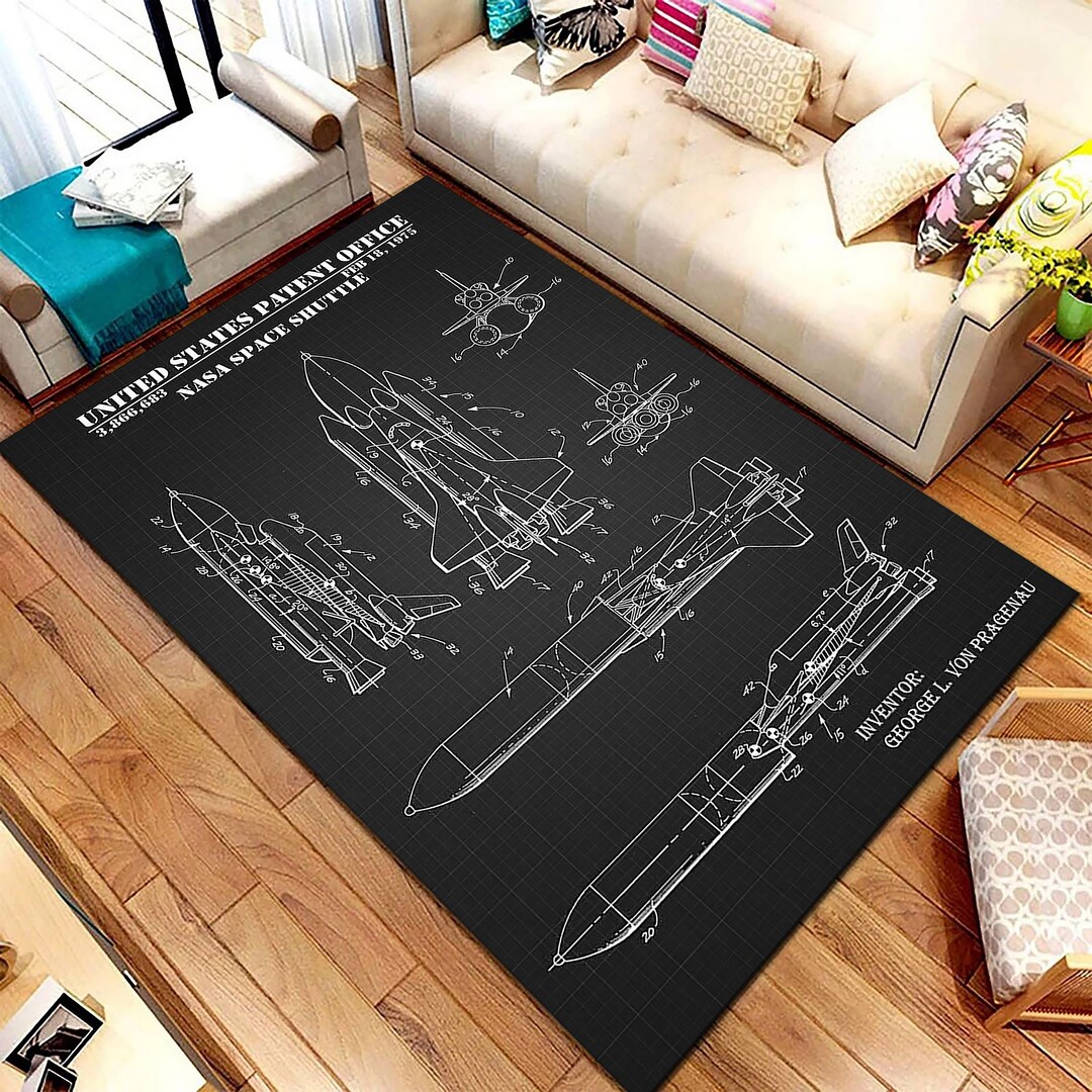 Space Shuttle Blueprint Rug, Modern Home Decor - Etsy