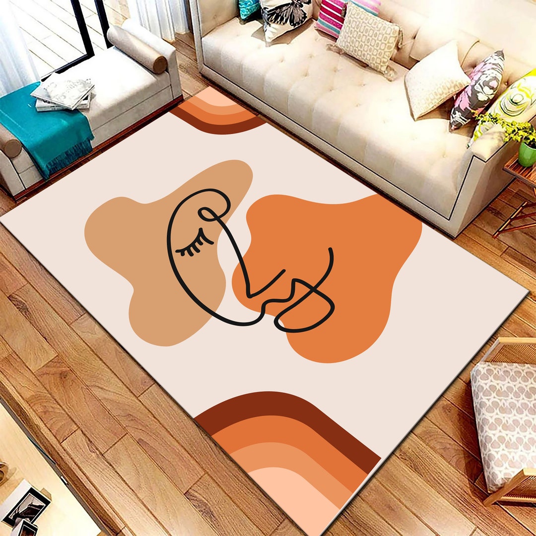 Modern Abstract Face Portrait Rug, Minimalist Abstract Rug, Cubism Art ...