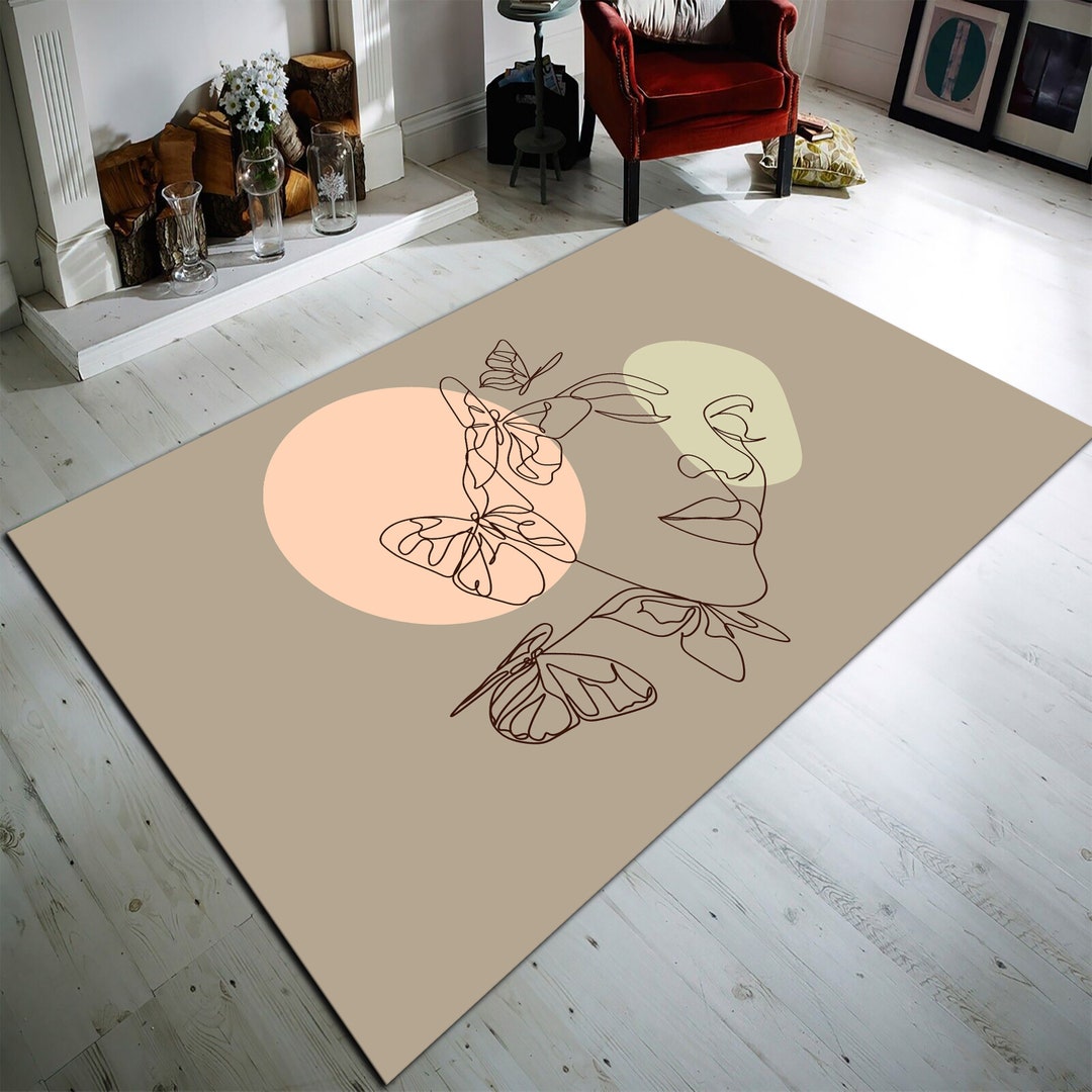Modern Abstract Face Portrait Rug, Minimalist Abstract Rug, Cubism Art ...