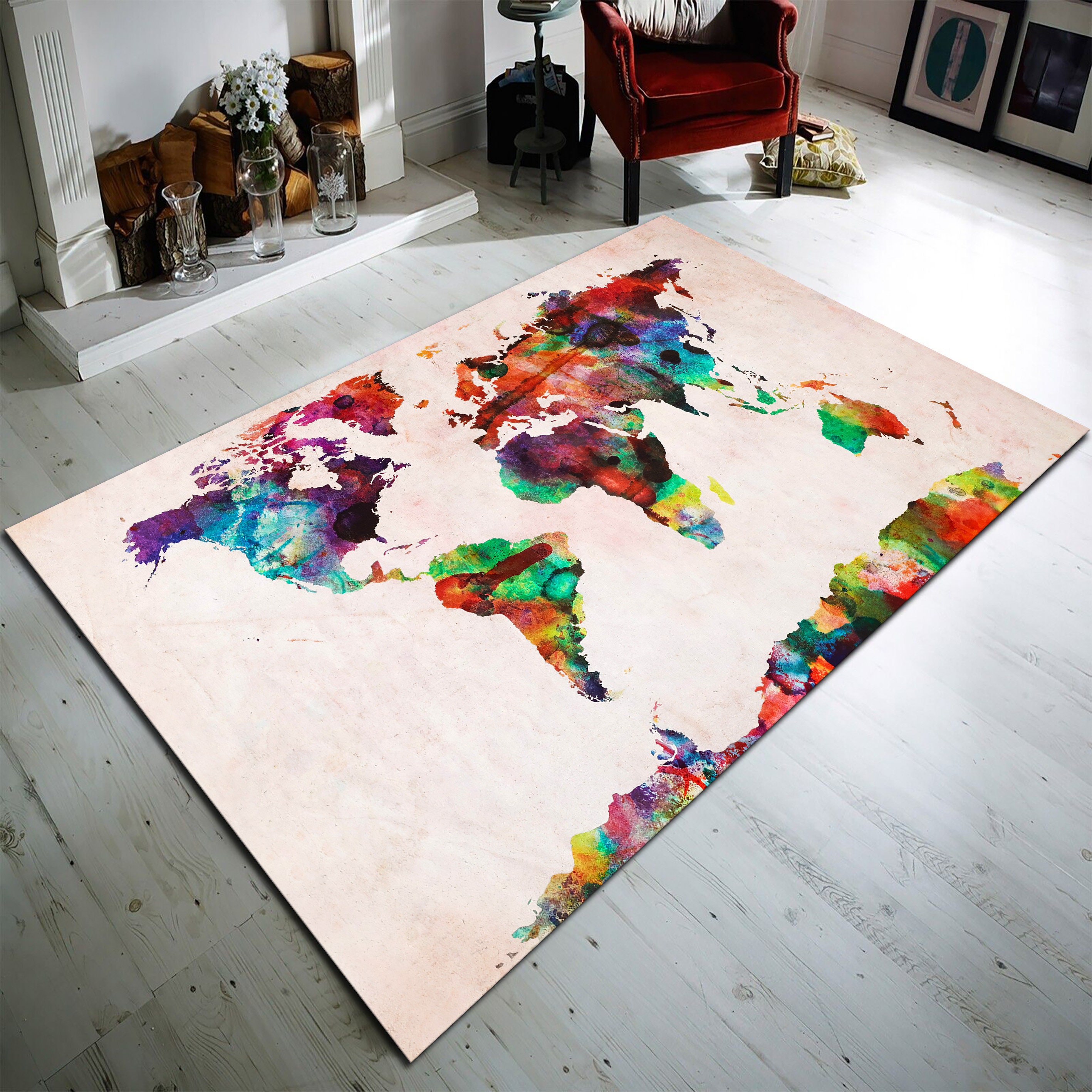 World Map Rug, Colorful World Map Rug, Map Rug, World Map, Design ...