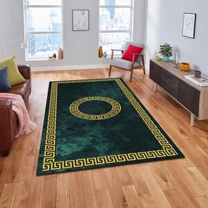 Green and Gold Ancient Greek Wave Rug, Greek Mythology, Modern Rug ...