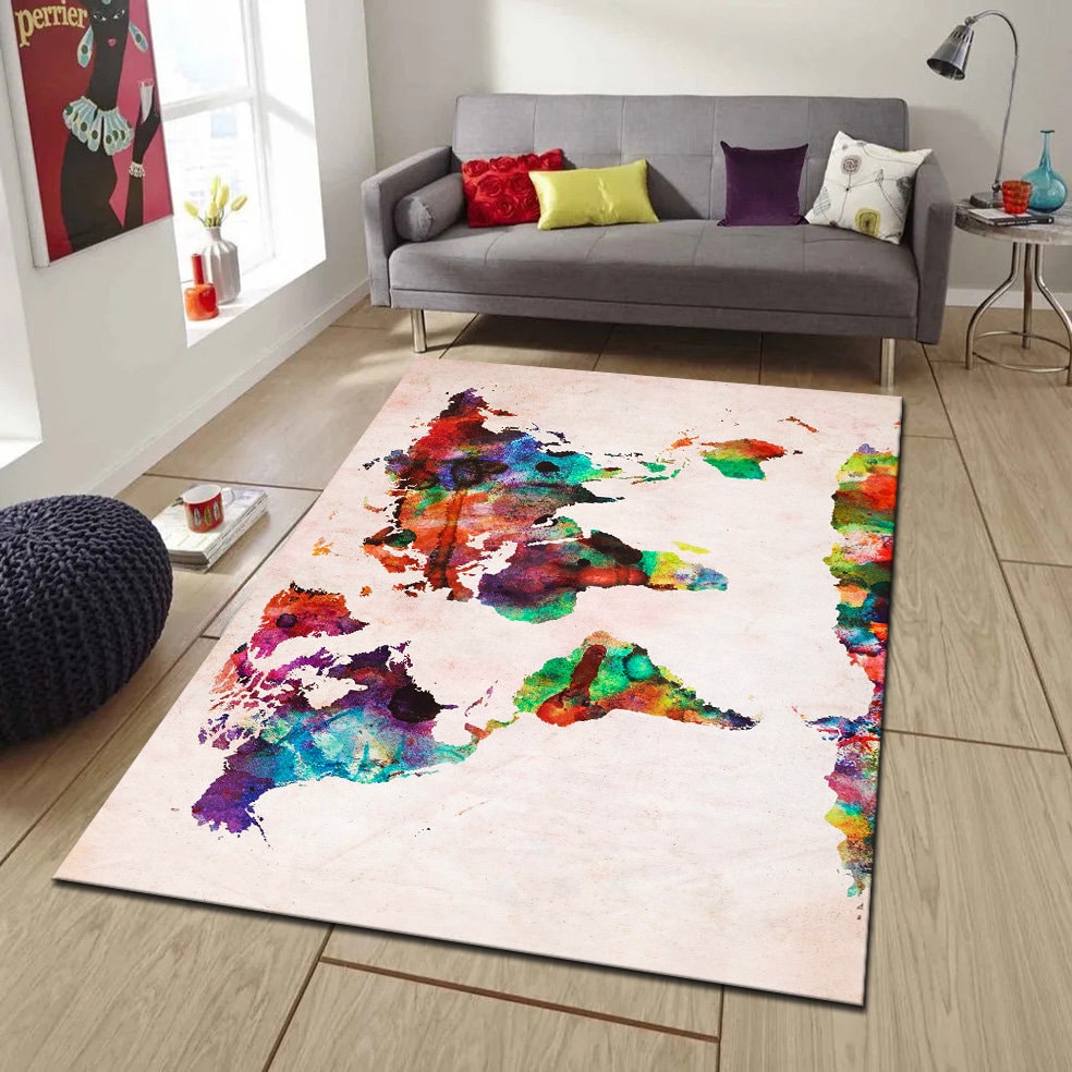 World Map Rug, Colorful World Map Rug, Map Rug, World Map, Design ...