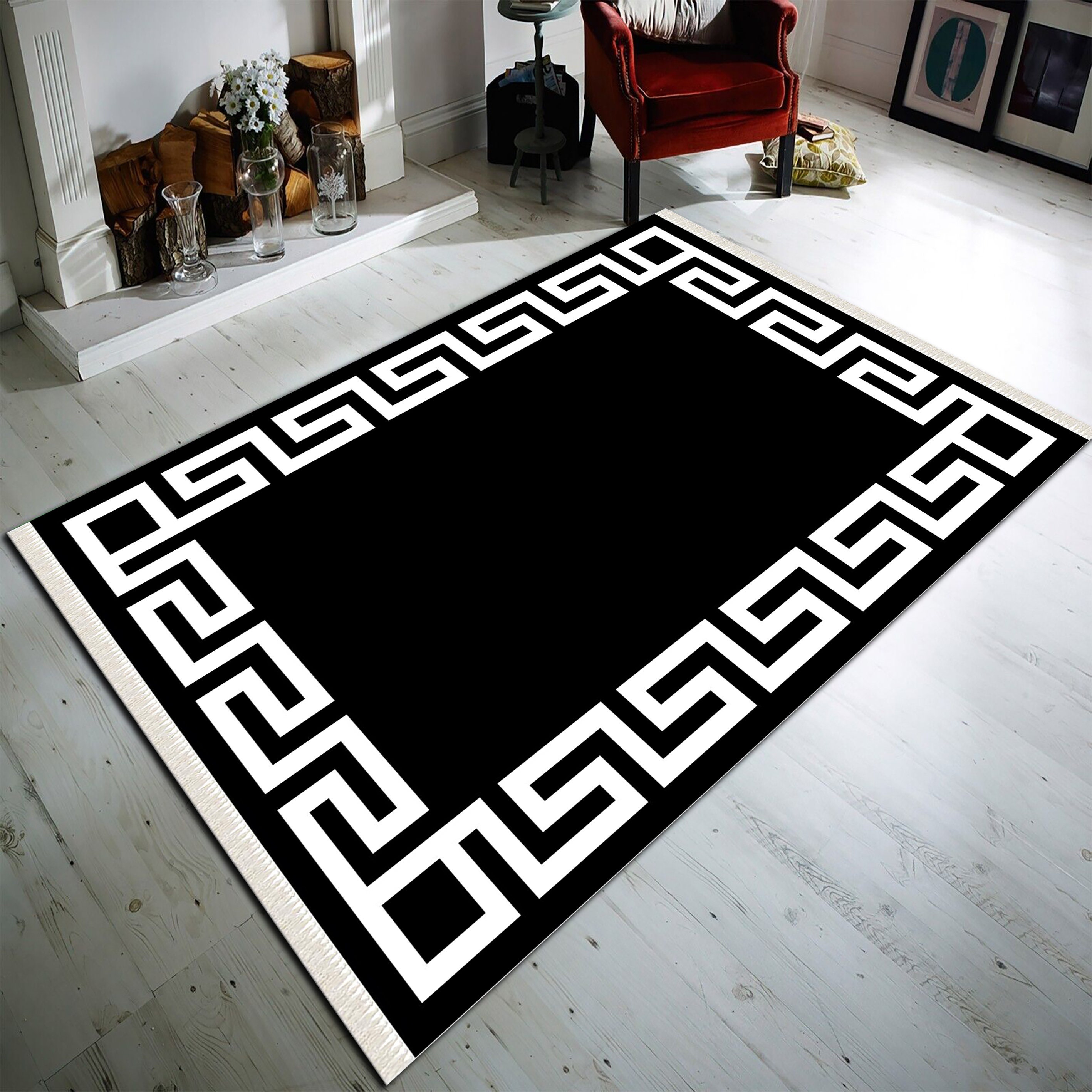 Greek Pattern Rug,greek Rug,geometric Rug,modern Rug,black Rug,colorful ...