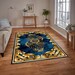 Blue and Gold Oriental Pattern Rug, Damask Design Modern Rug, Ethnic ...