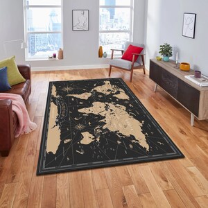 Vintage World Map Rug Wrap, Black World Map Rug, World Map Rug, World ...