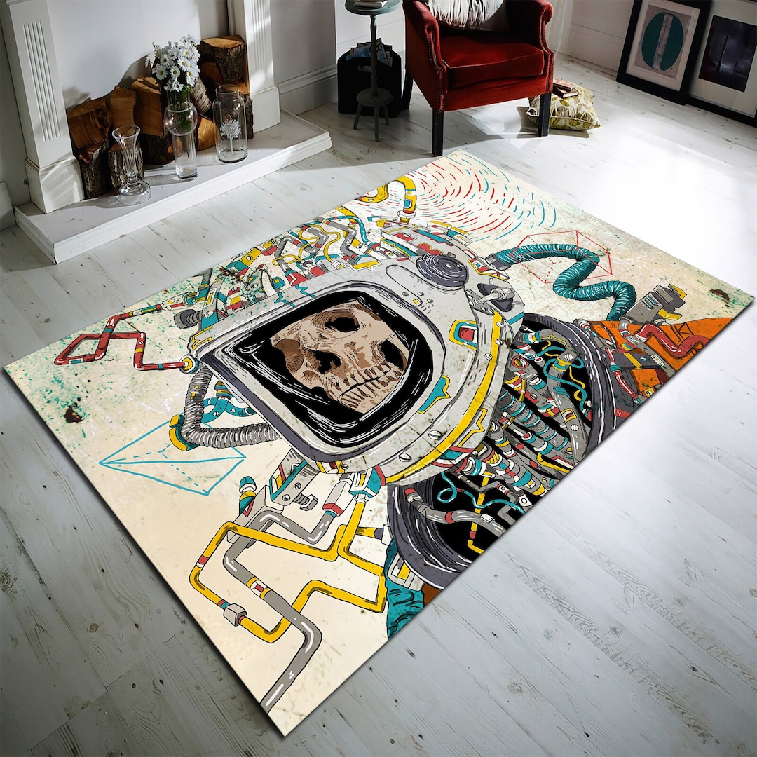 Astronot Skull Head Graffiti Rug, Modern Rug, Abstract Carpet, Design ...