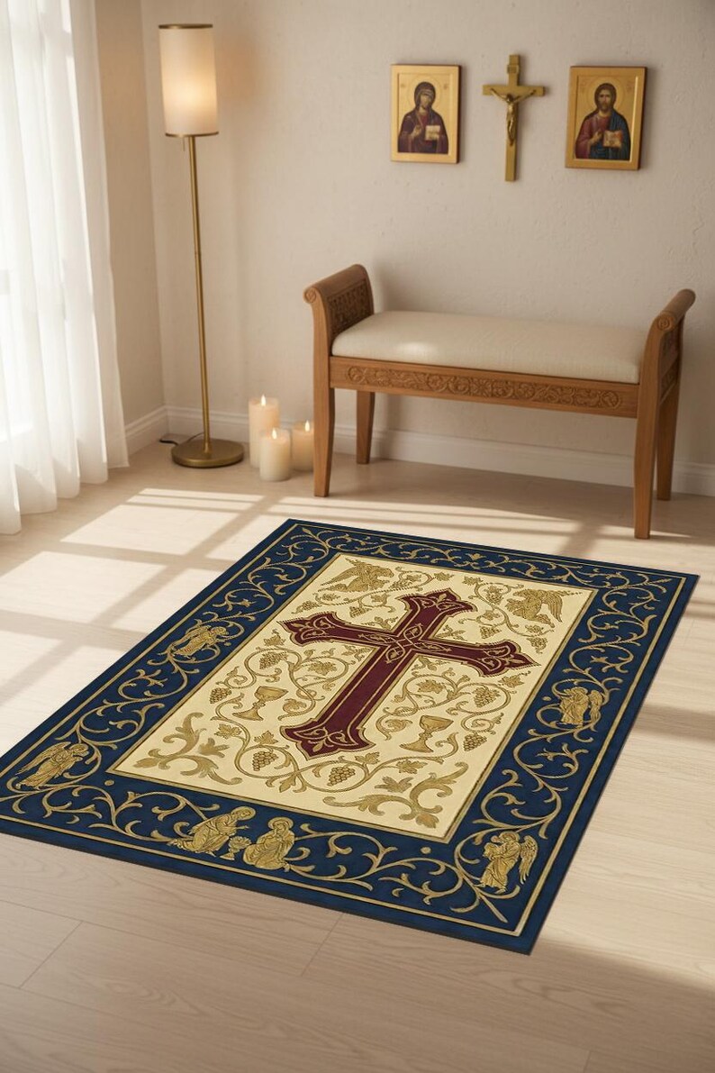 Personalized Christian Prayer Rug, Catholic Cross Mat, Christian Gift ...