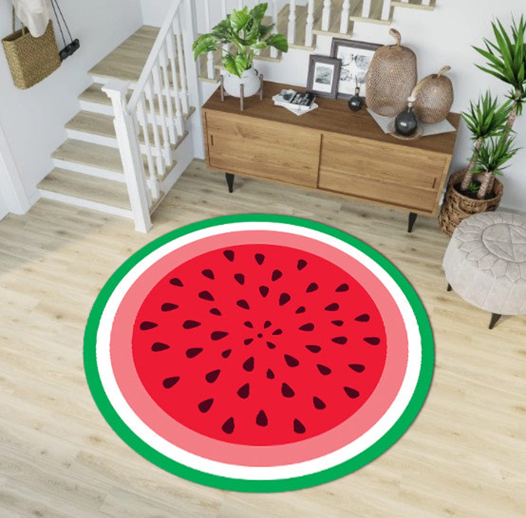 Watermelon Rug, Round Kitchen Carpet, Cute Nursery Play Mat, Fruit ...