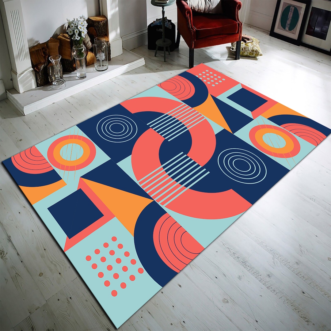 Geometric Shapes Area Rug, Modern Abstract Art, Cotton Base - Etsy