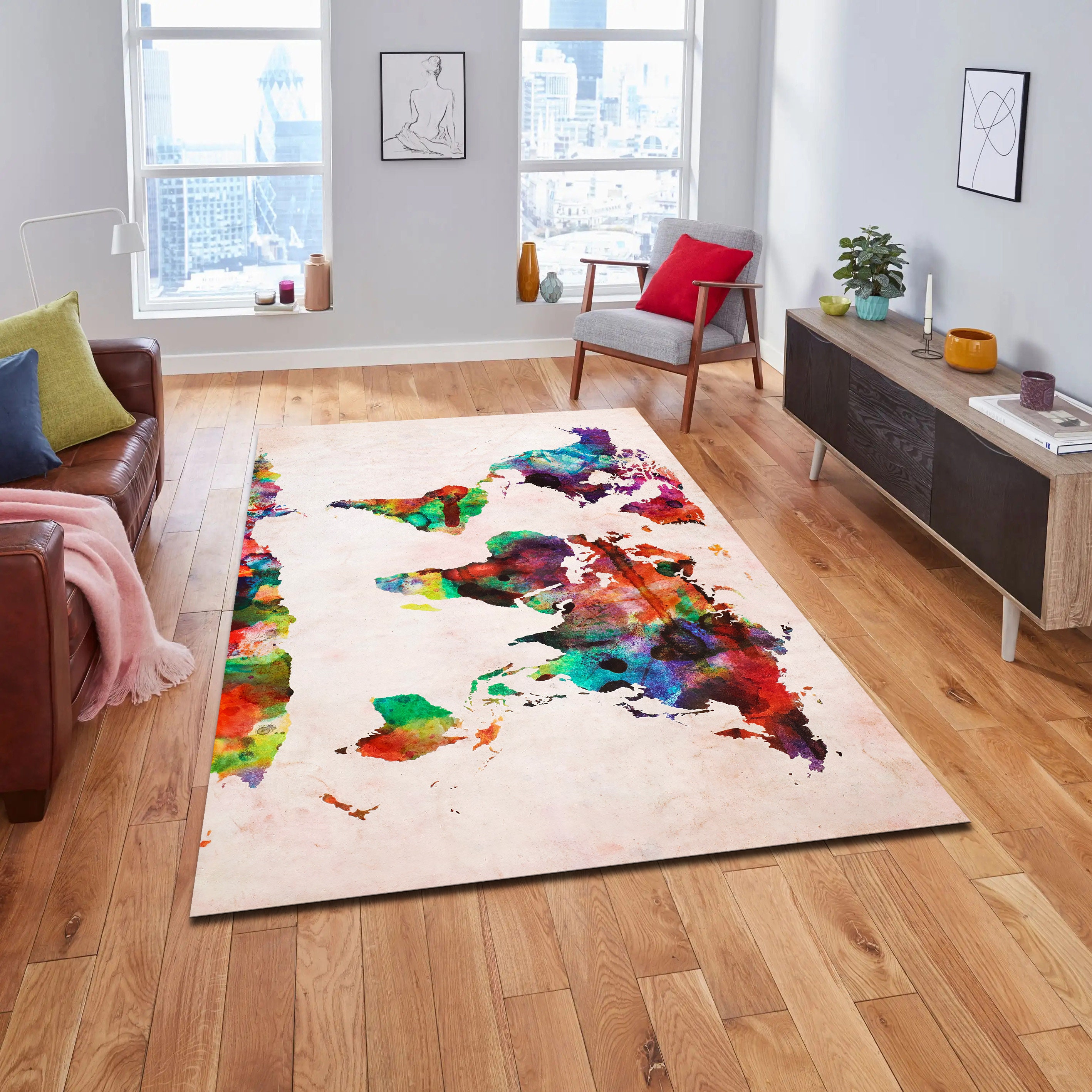 World Map Rug, Colorful World Map Rug, Map Rug, World Map, Design ...