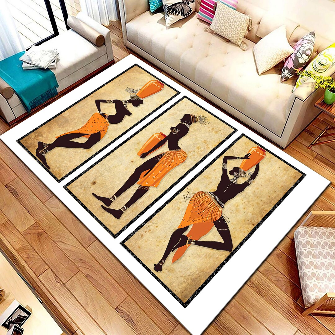 African Women Rug, Living Room Rug, Area Rug, Custom Carpet, Black ...