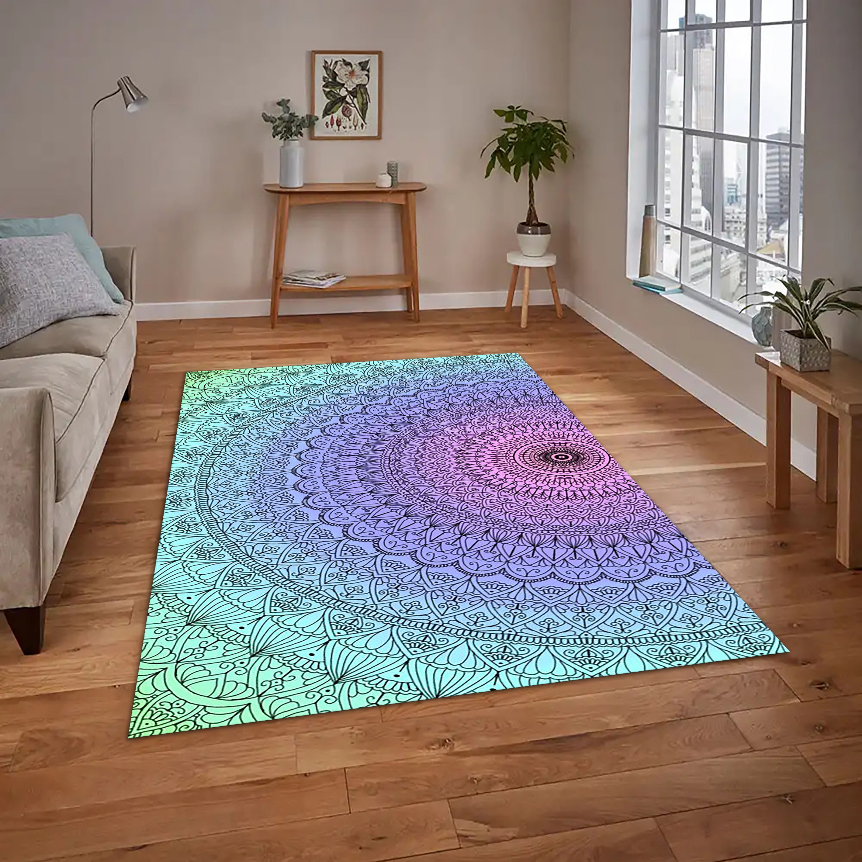 Mandala Pattern Rug,blue&colorful Mandala Carpet,mandala Carpet ...