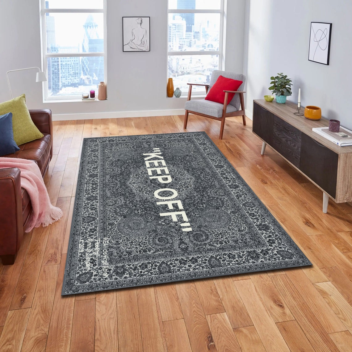 Keep off Grey Rug, Traditional Modern Design, Non-slip Carpet - Etsy