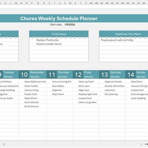Excel Weekly Planner Schedule Spreadsheet Template, to Do List ...