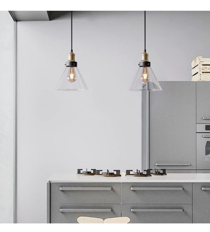 Modern Industrial Glass Pendant Light, Farmhouse Adjustable Hanging ...