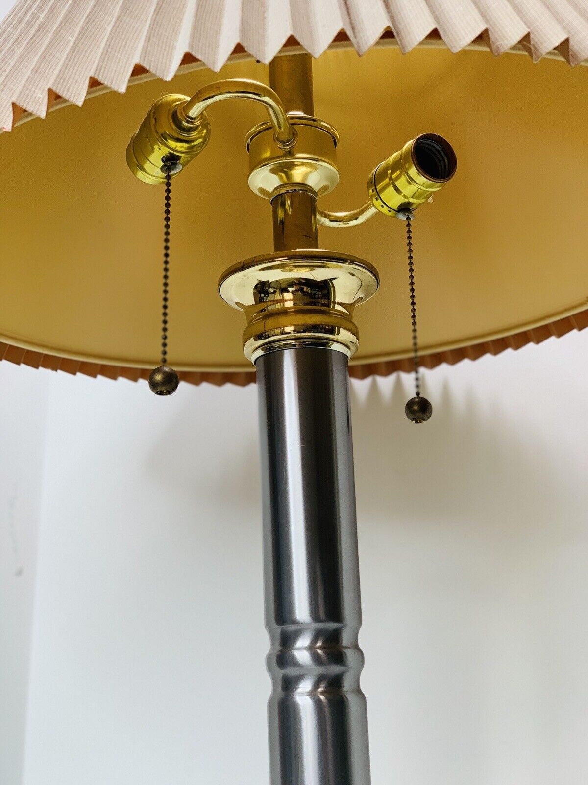 Vintage Large Solid Brass Table Lamp With Shade & Two Pull Switch, Set ...