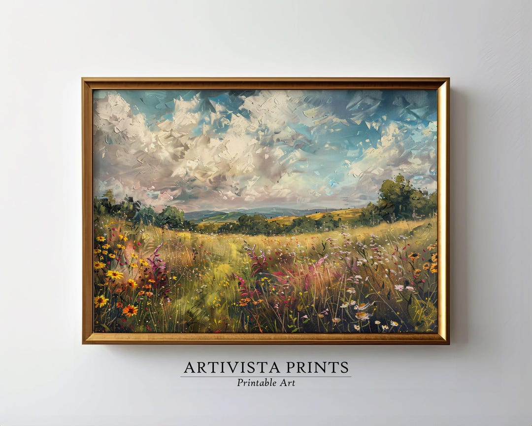 Open Rural Landscape With Expansive Meadow Landscape Horizontal Digital ...