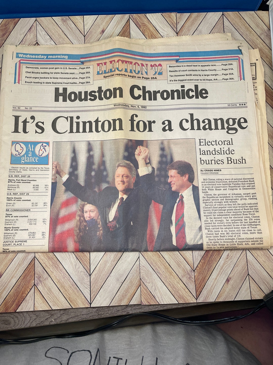 Houston Chronicle 1992 Clinton/gore Newspaper - Etsy