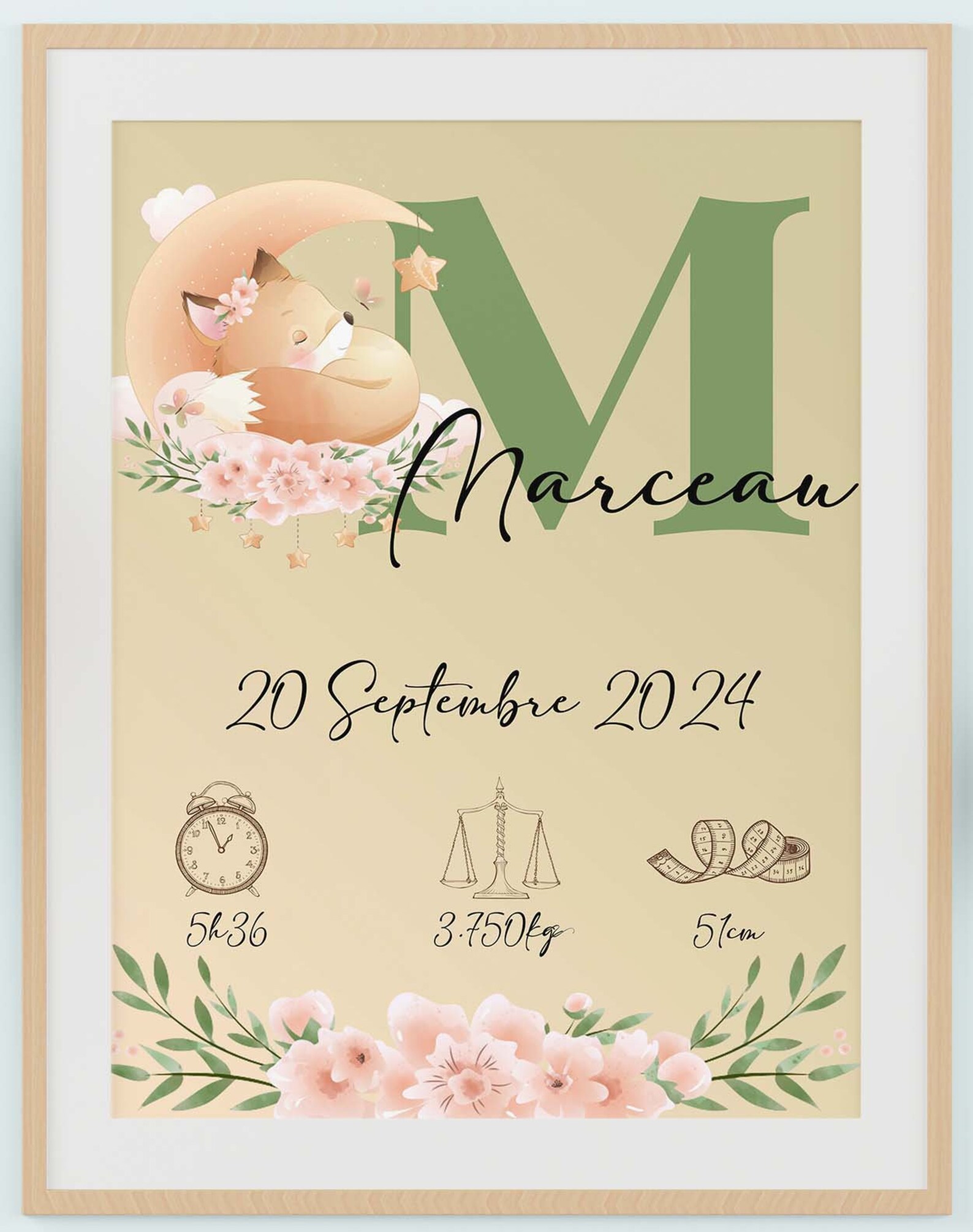 Personalized Fox Birth Poster With Baby's Initial First - Etsy