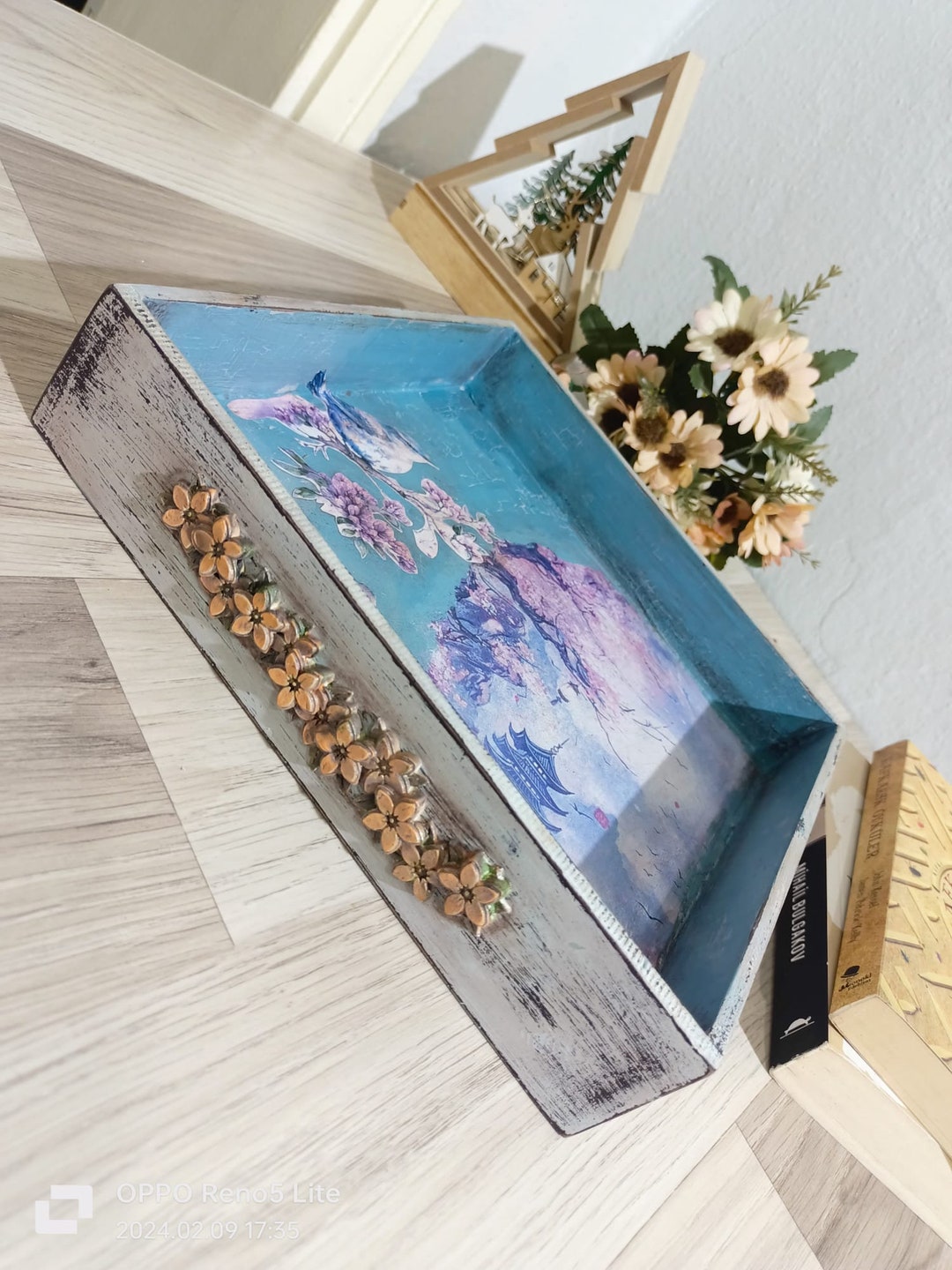 Vintage Blue Tray Japanese Gardens and Hummingbirds - Etsy