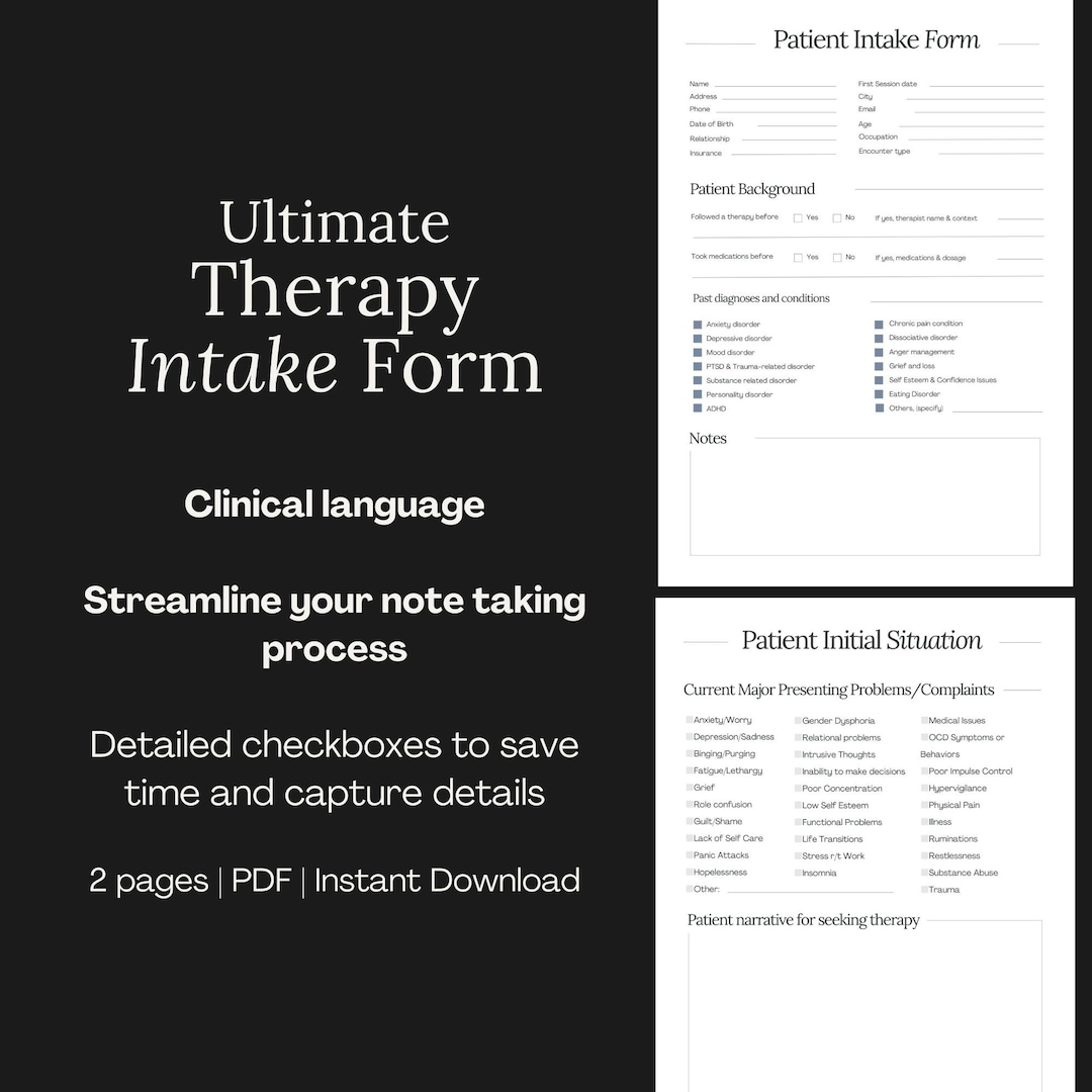 Therapy Intake Forms - Client Intake, Therapy Sheets, Therapy Notes ...