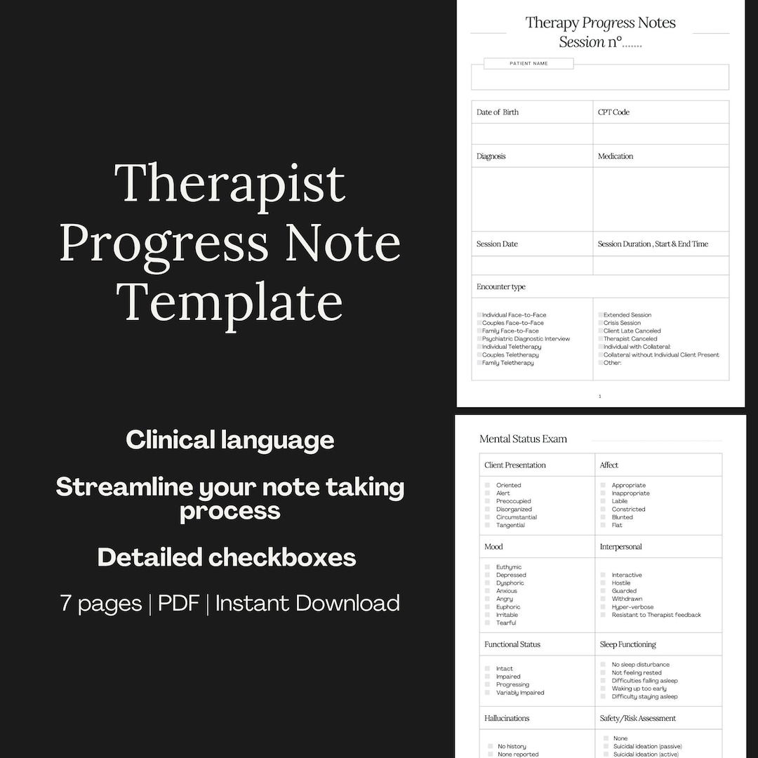 THERAPY PROGRESS NOTES, Therapist Progress Notes Template, Therapist ...