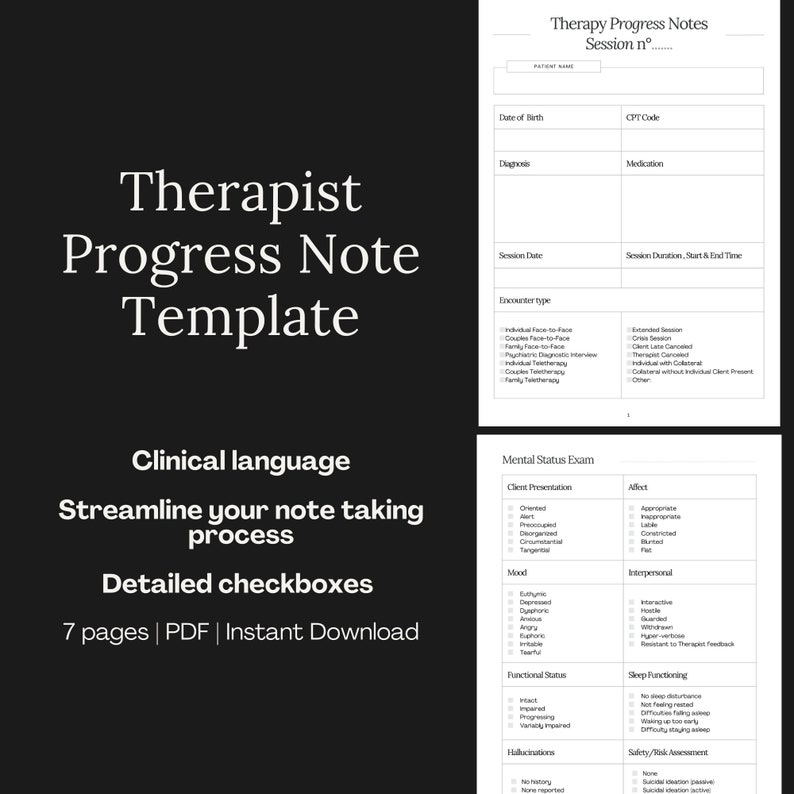 THERAPY PROGRESS NOTES, Therapist Progress Notes Template, Therapist ...