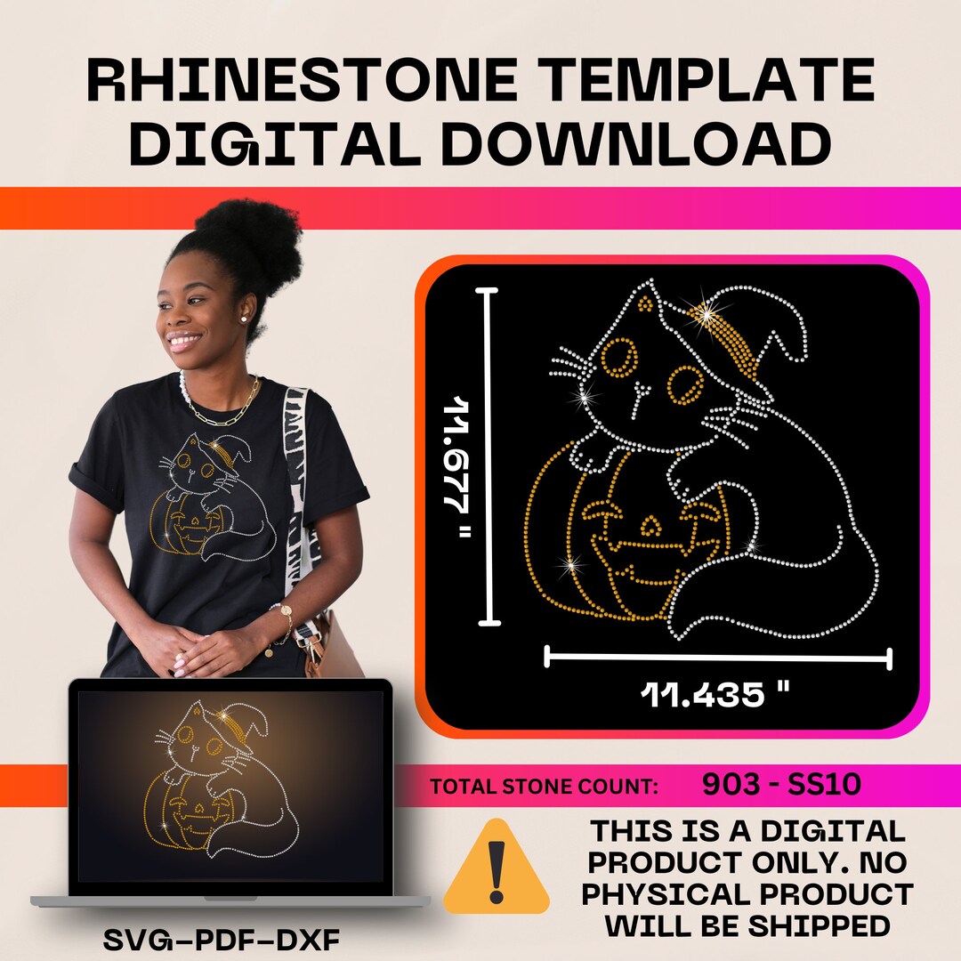 Halloween Cat | Digital Template | Ss10 Hotfix Rhinestones | SVG File ...