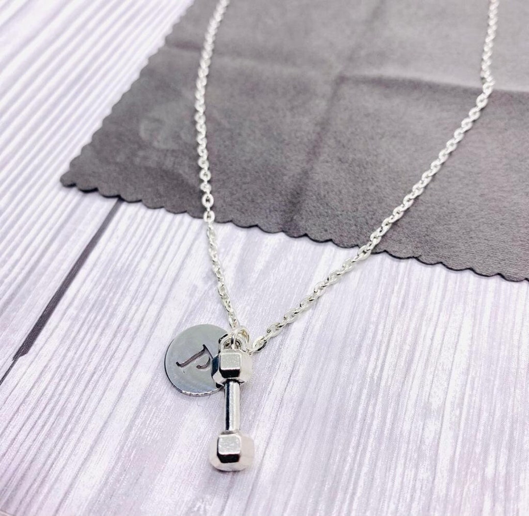 Dumbbell Pendant Necklace, Fitness Lovers, Crossfit, Gym, Personalized ...