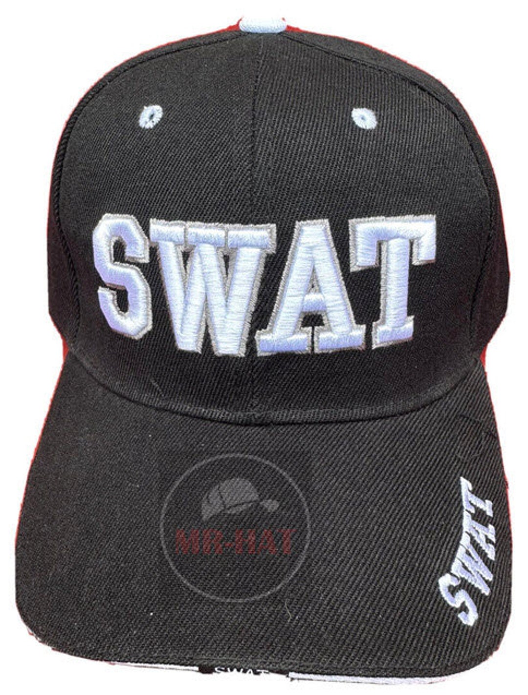 SWAT Hat Baseball Cap Adjustable Embroidered White on Black - Etsy