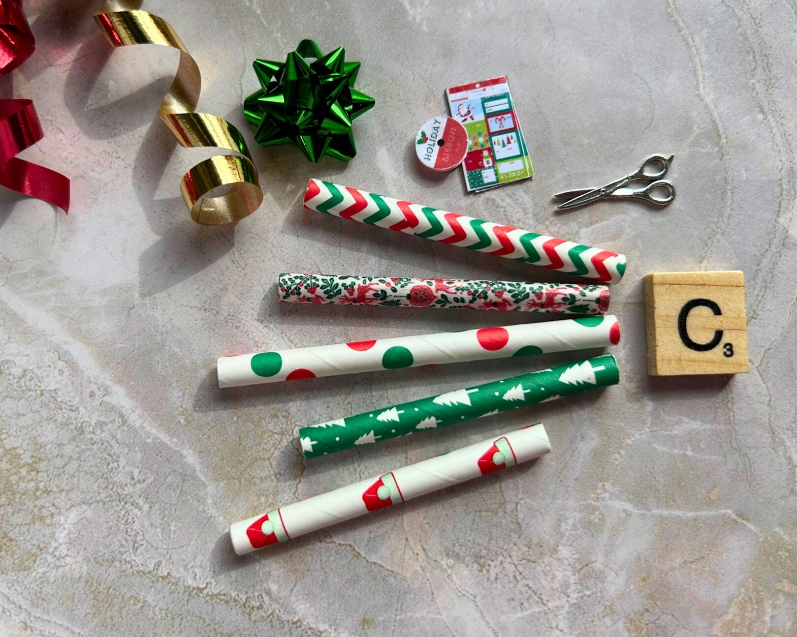Miniature Christmas/hanukkah Wrapping Paper Totes for Dollhouse or Room ...