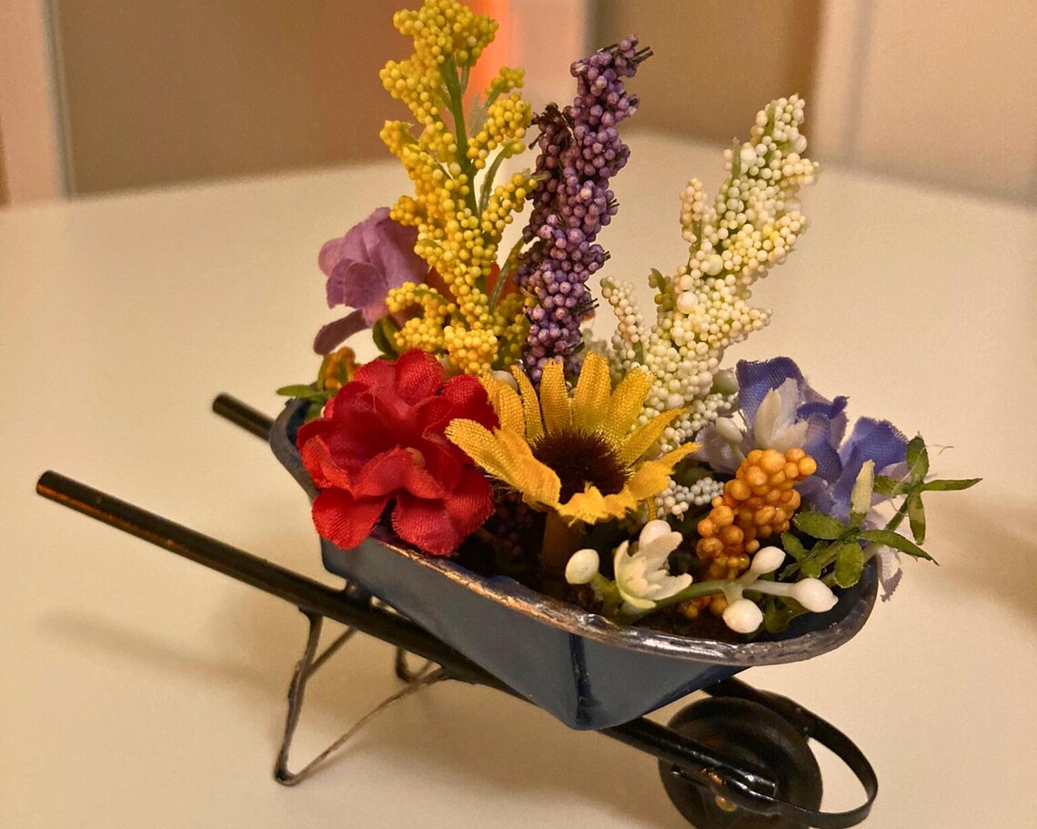 Miniature Wheelbarrow Flower Garden for Dollhouses, Collector or Plant ...