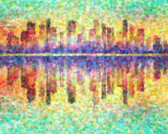 5 Pointillism Art Landscapes - Trees and City Landscape - Gift ...