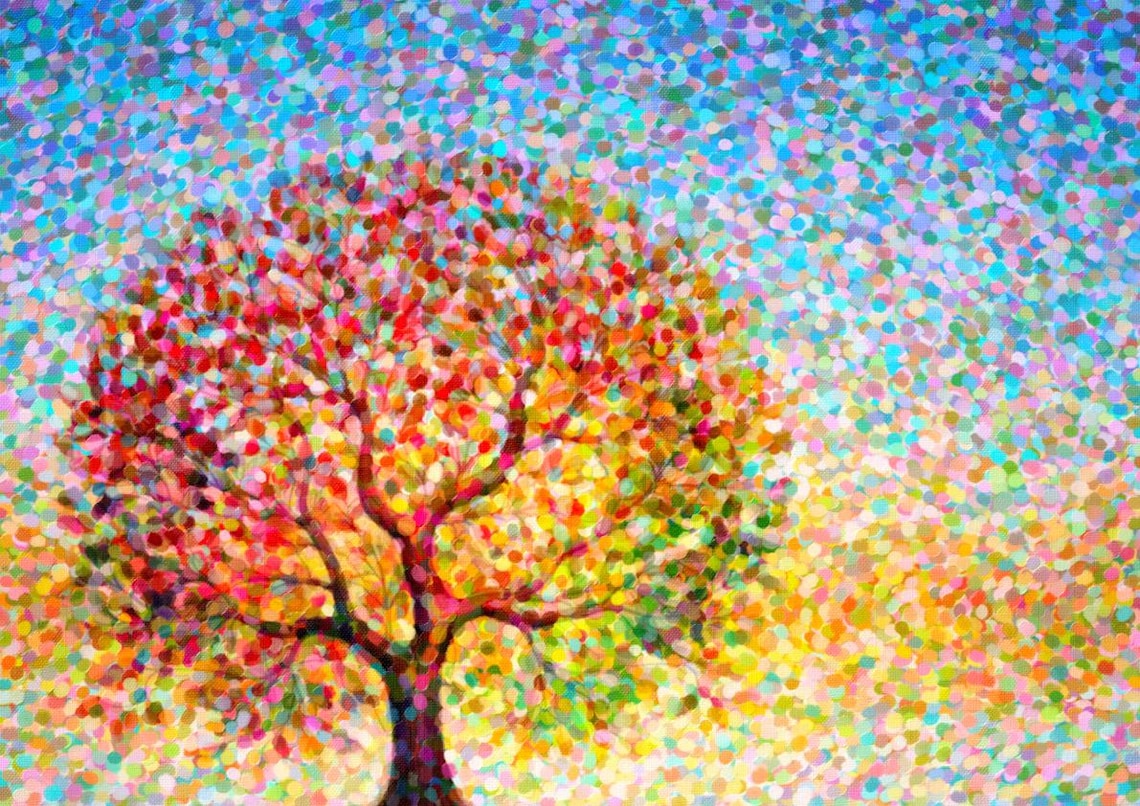 5 Pointillism Art Landscapes - Trees and City Landscape - Gift ...