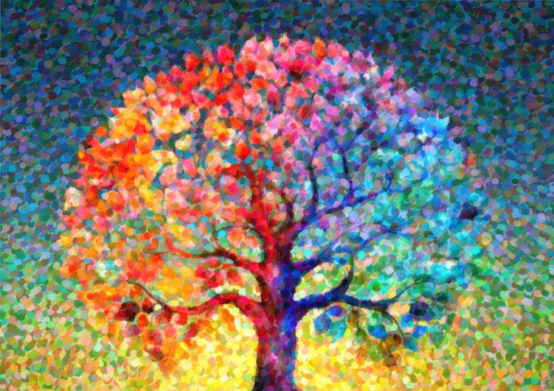 5 Pointillism Art Landscapes - Trees and City Landscape - Gift ...
