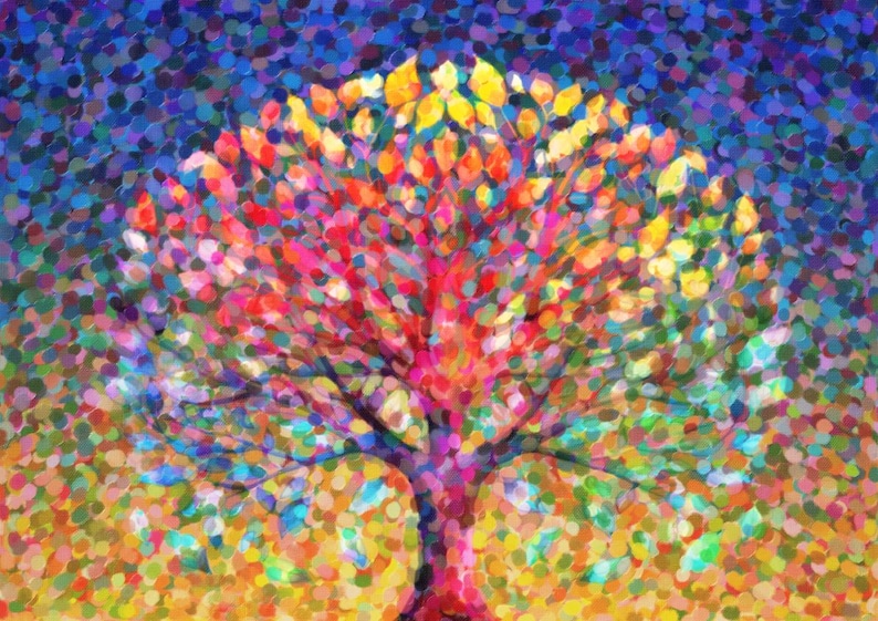 5 Pointillism Art Landscapes - Trees and City Landscape - Gift ...