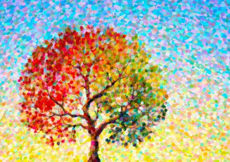 5 Pointillism Art Landscapes - Trees and City Landscape - Gift ...