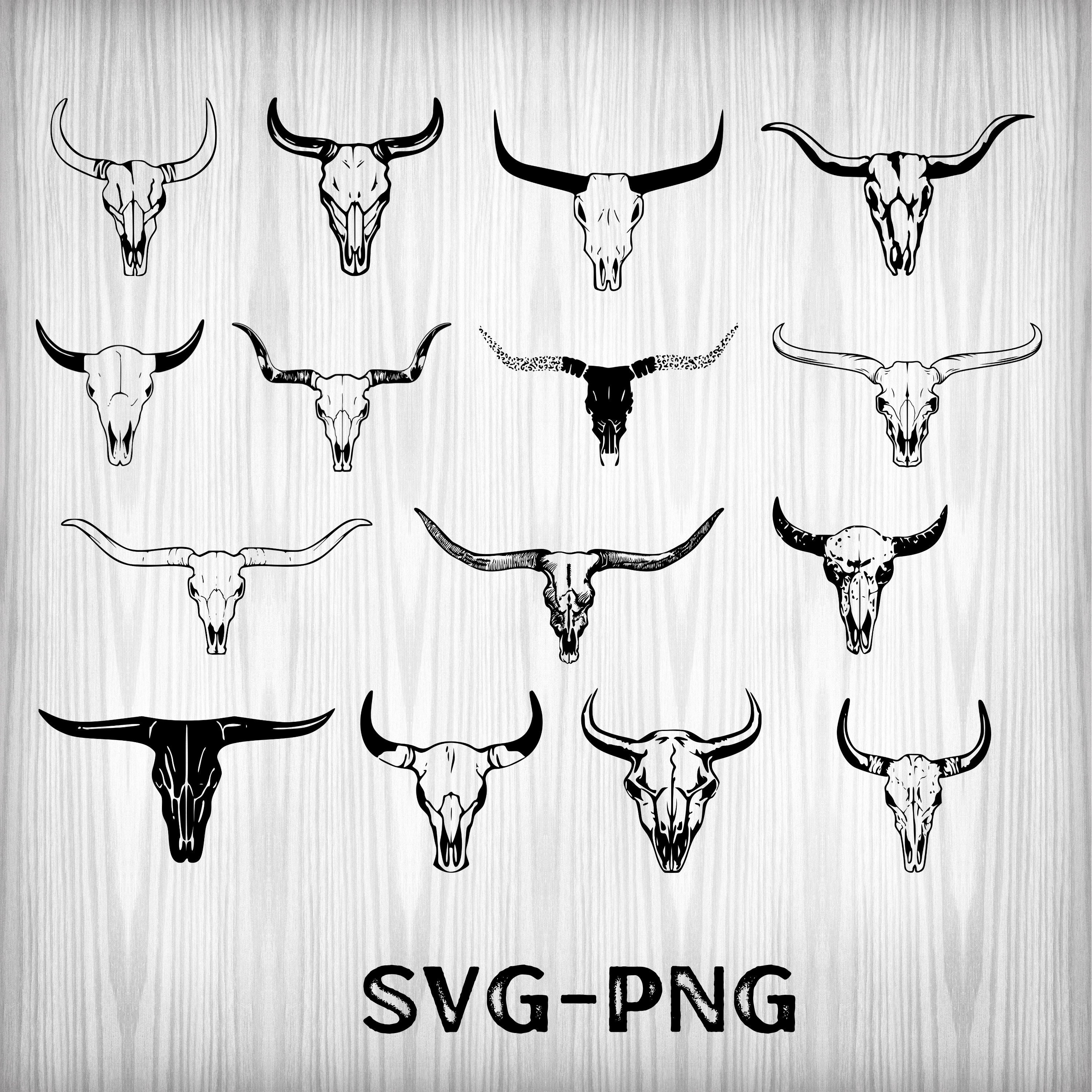 Bundle Texas Longhorn Cow Skull Svg Png, Longhorn Bull Skull Svg, Hand ...