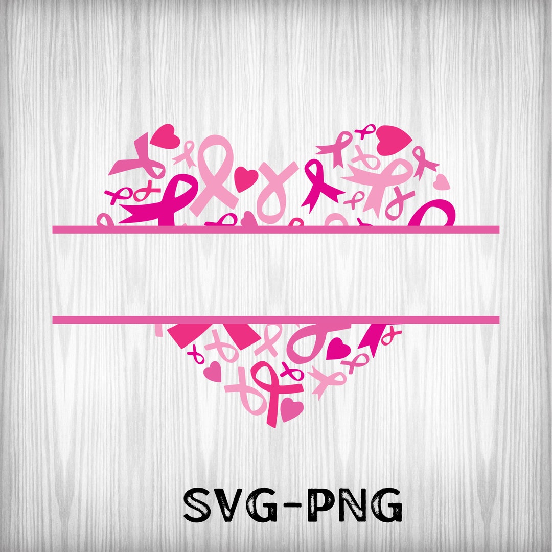 Pink Cancer Ribbon Name Frame Split Monogram Svg, Awareness Ribbon Svg ...