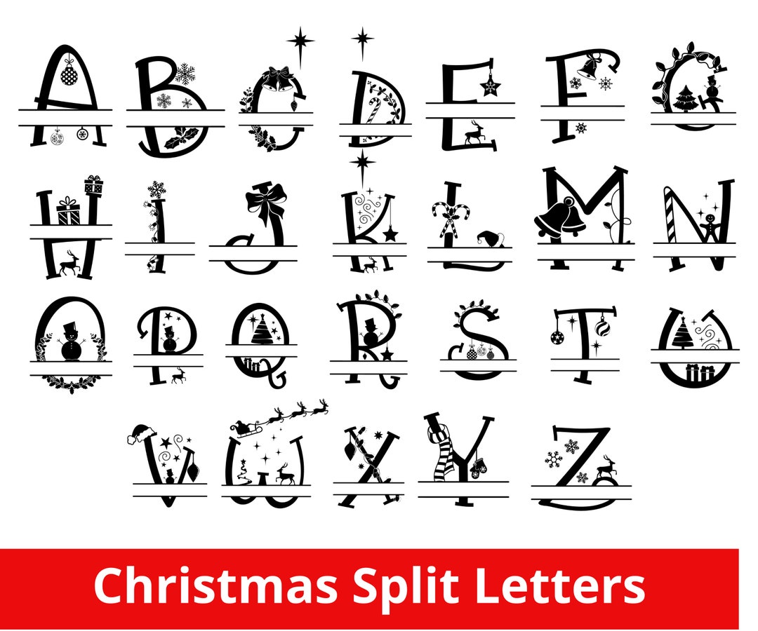 Christmas Split Letters, Christmas Split Alphabet, Christmas Monogram ...