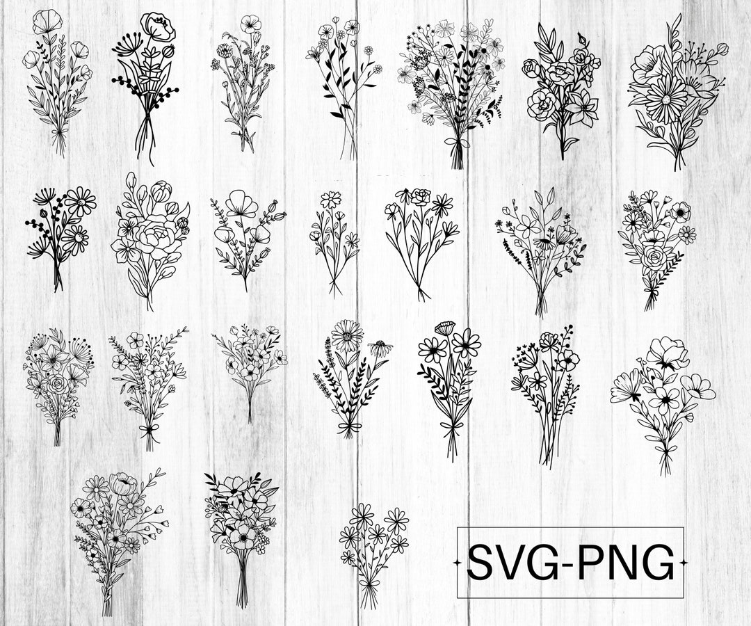 Bouquet Svg Png Bundle | Flowers Svg Png Hand Drawn | Flower Svg ...